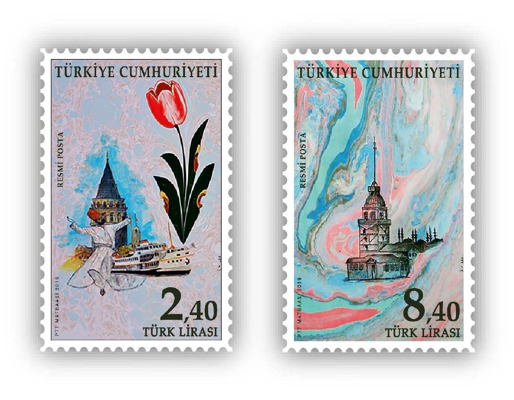 RESİMLİ EBRU KONULU RESMİ POSTA PULLARI