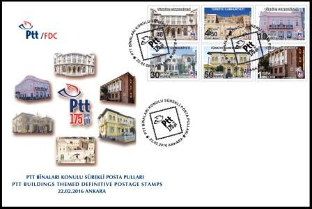 PTT BİNALARI KONULU SÜREKLİ POSTA PULLARI FDC