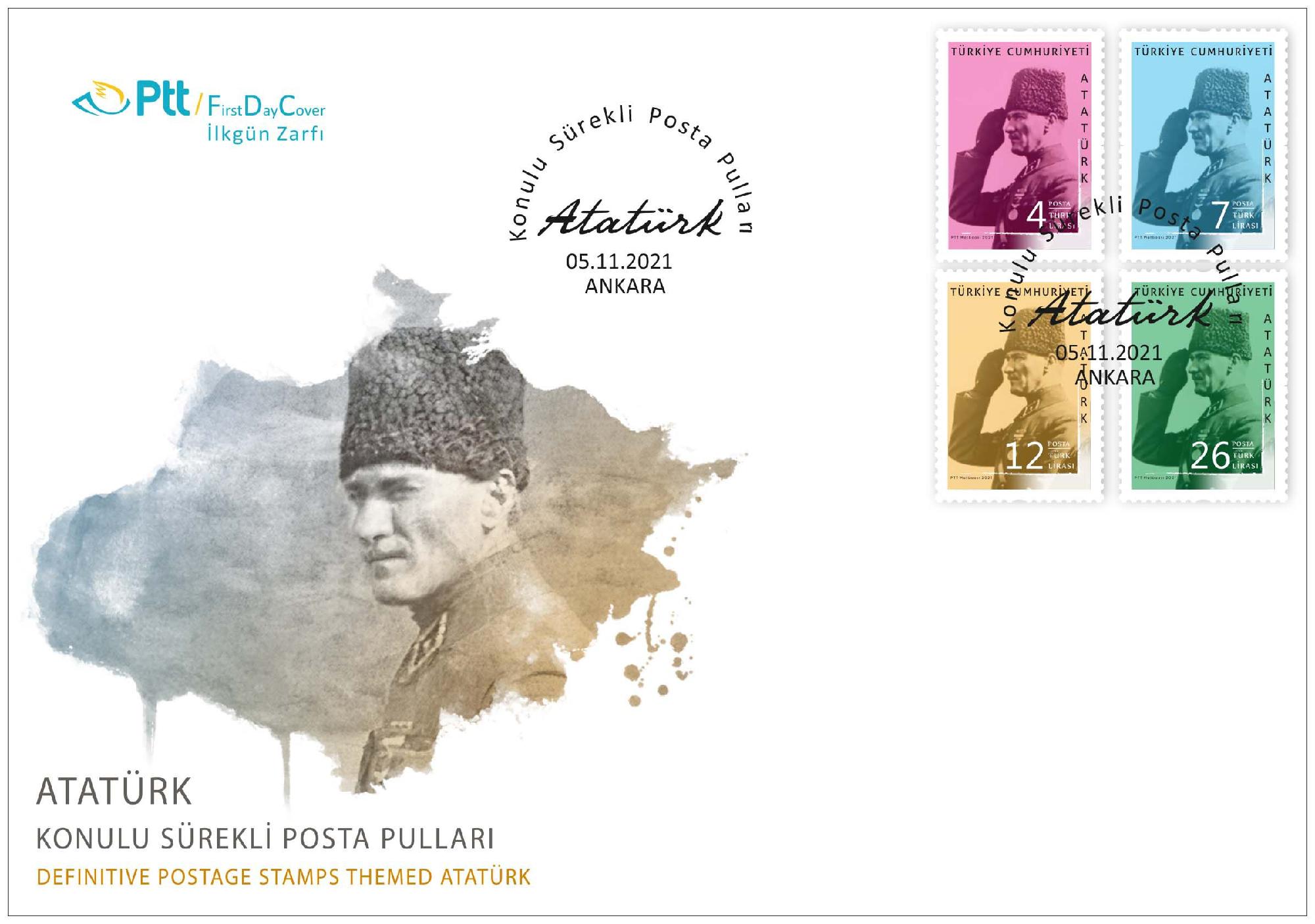 ATATÜRK KONULU SÜREKLİ POSTA PULLARI FDC